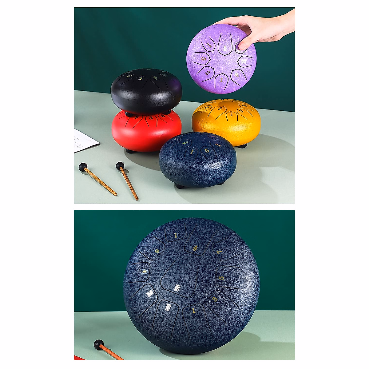 LAOZE Steel Tongue Drum-12 Inch 13 Note Percussion Instrument Lotus Hand Pan Drum with Drum Mallets Carry Bag (6''-8note, Gold)