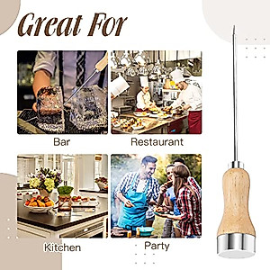 MOTZU 2 Pieces Ice Picks Stainless Steel with Wooden Handle for Kitchen Restaurant Bar Home