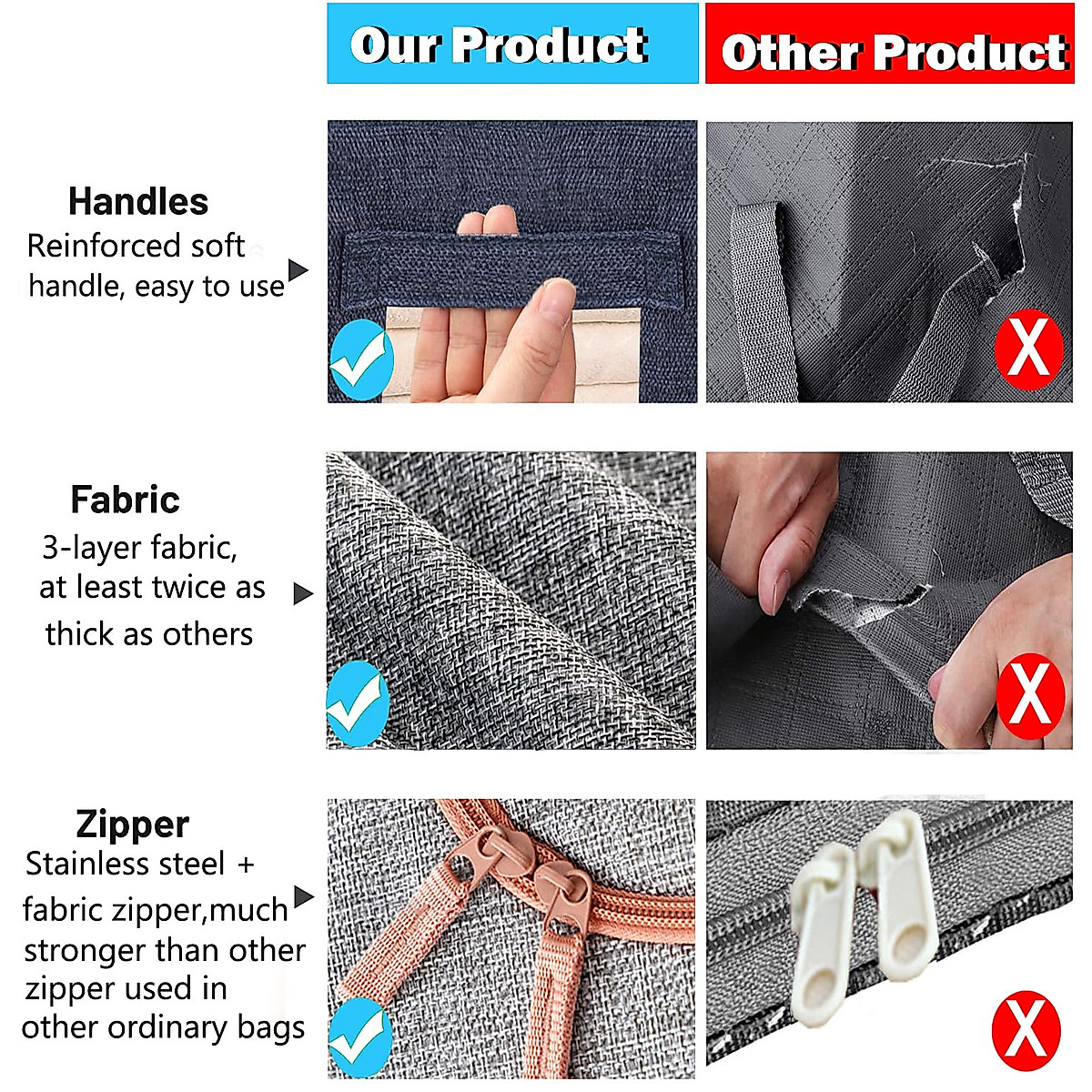 Large Storage Bags,Stackable Clothes Storage Bins with Hold Shape Metal Frame,Foldable Closet Organizer Containers with Zipper,Clear Window,Thick Fabric for Seasonal Clothing,Bedding (4 Pack, 66L)