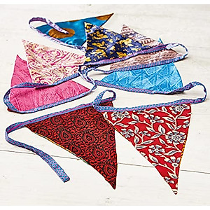 Silk handmade Bunting garden decoration, recycled prayer flags Door valance Wall hanging
