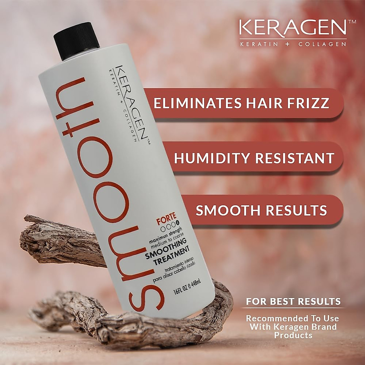 KERAGEN - Brazilian Smoothing Keratin Hair Treatment, Blowout Straightening System for Dry and Damaged Hair - Forte, Sulfate Free - Eliminates Curls and Frizz, Medium to Coarse Hair (16 Oz)