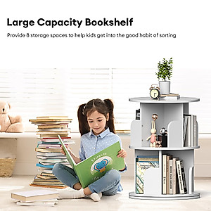 Nidouillet Small Rotating Bookshelf, 2Tier Revolving Bookcase 360 Display Round Bookshelf Narrow Swivel Corner Book Shelf Standing Bookcase for Adult Bedroom, Living Room