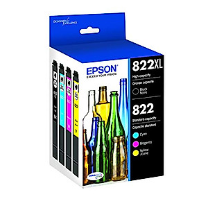 Epson T822 DURABrite Ultra -Ink Standard Capacity Black & Color & T822 DURABrite Ultra Ink High Capacity Black & Standard Color Cartridge Combo Pack (T822XL-BCS)