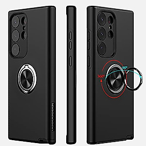 MMHUO for Samsung Galaxy S23 Ultra Case,Dual Layer Military Grade Drop Protection Slim Galaxy S23 Ultra Case with Hidden Ring Holder Shockproof Phone Case for Samsung Galaxy S23 Ultra 5G,Black