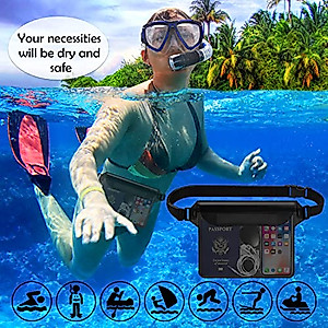 Hatisan Waterproof Pouch with Waist Strap, Waterproof Fanny Pack Keep Phone Valuables Safe and Dry Beach Accessories for Vacation Boating Swimming Snorkeling Kayaking Pool(2 Pack,Black)