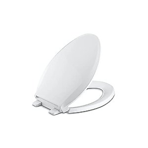 KOHLER K-4636-0 Cachet Elongated, Grip-Tight Bumpers, Quiet-Close Release Hinges, Quick-Attach Hardware, No Slam Toilet Seat, White