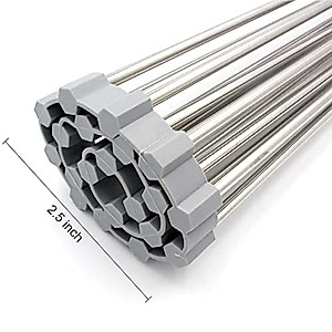 Roll Up Dish Drying Rack, 17" x 15.7 Multipurpose Foldable Sink Drying Rack, Heat-Resistant Anti-Slip Stainless Steel & Silicone Wrapped, for Over the Sink