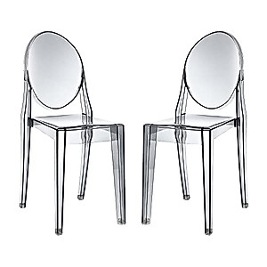 Modway Casper Modern Acrylic Stacking Two Dining Side Chairs in Smoke
