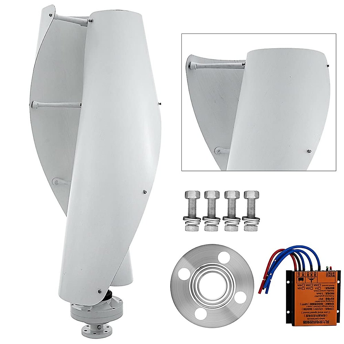 TdiriNar 400W Wind Turbine Generator, 12V Helix Maglev Axis Vertical Wind Turbine Wind Generator with Windmill Controller,Wind Power Generator Hybrid Solar Wind System with 2-Blade for Marine Home