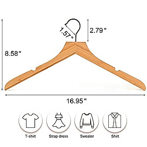 TOPIA HANGER Bamboo Wooden Hangers, Clothes Hangers with Rotatable Black Hook and Smooth Cut Nothces, Set of 12 Durable and Slim Wood Hangers for Coats, Suits, Jackets, Sweaters, Dresses - CTS03