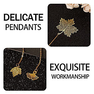 Metal Bookmarks with Chain, BENBO 4Pcs Golden Hollow Bookmark with 1Pc Mesh Gift Bag Brass Personalized Page Markers Gold Maple Leaf Lotus Flower Bookmarks for Book Lovers