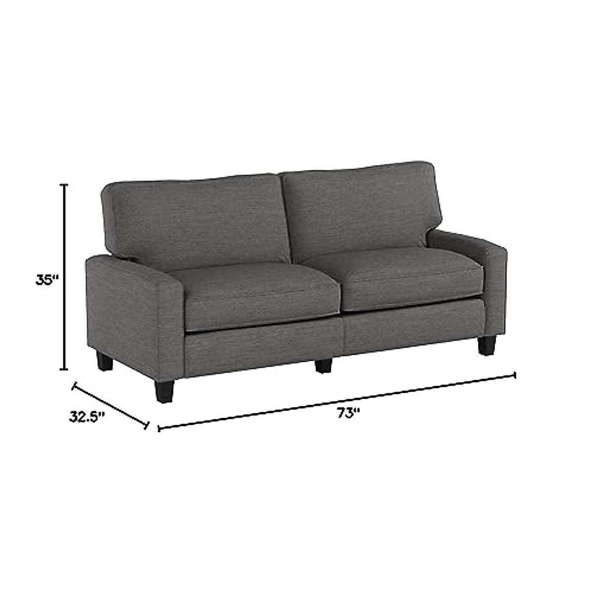 Serta Palisades Upholstered Sofas for Living Room Modern Design Couch, Straight Arms, Soft Fabric Upholstery, Tool-Free Assembly, 73" Sofa,Grey