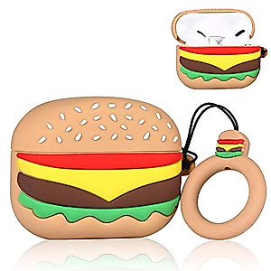Coralogo Case for Airpods Pro 2019/Pro 2 Gen 2022 Cute, 3D Unique Character Soft Silicone Cartoon Airpod Skin Funny Fun Cool Keychain Design Kids Teens Girls Boys Cover Cases Air pods Pro (Hamburger)