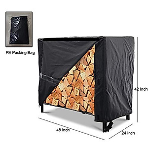 XMRSOY Heavy Duty Firewood Log Rack Cover, 4 Feet 600D Oxford Moistureproof Anti-Snow Patio Garden Log Holder Cover All-Weather Outdoor Furniture Protection Cover