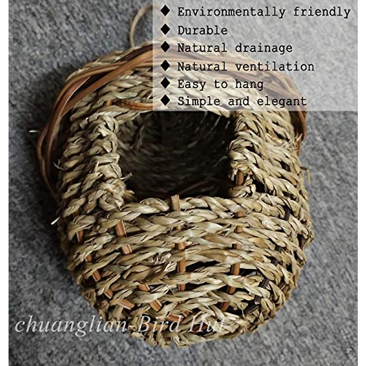 Hand-Woven Teardrop Shaped Eco-Friendly Birds Cages Nest Roosting,Grass Bird Hut,Hanging Bird House,Cozy Resting Place,100% Natural Fiber,Ideal for Birds - Provides shelter from Cold Weather