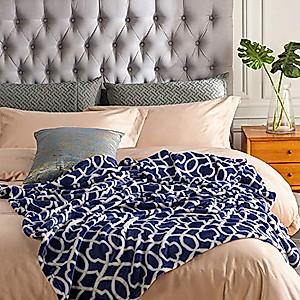 NC Flannel Fleece Blanket, Throw Soft Warm Fluffy Plush Blanket, Lightweight Microfiber Blankets for Bed Couch Chair Living Room(Throw, Navy Crown)