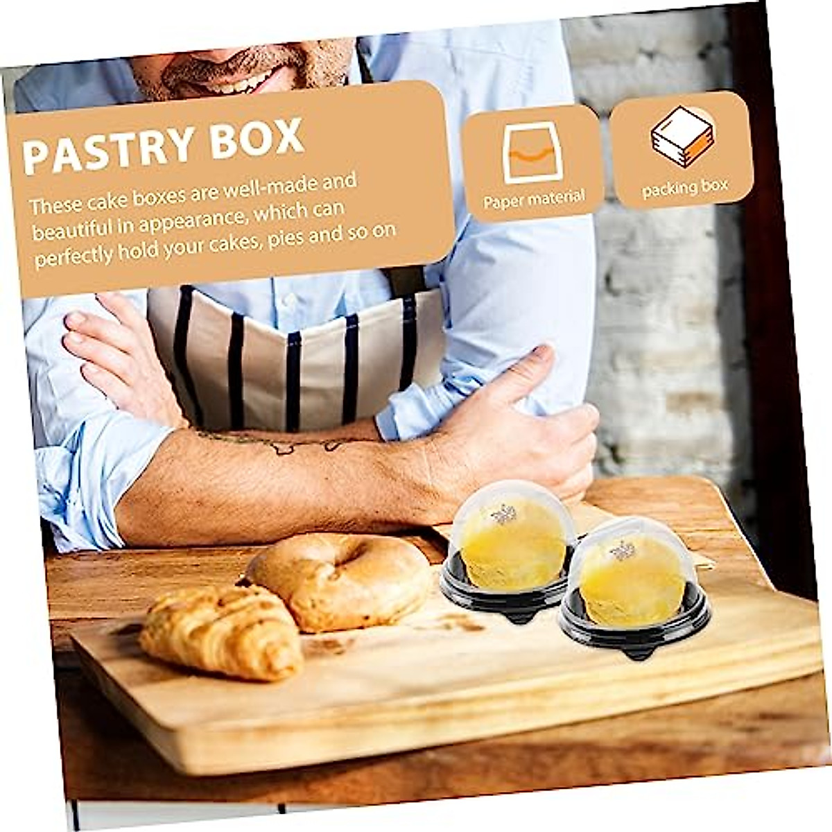 HEMOTON 100pcs Clear Gift Boxes Black Container Clear Cake Box Window Mini Muffin Holders Single Cupcake Containers Packing Box Plastic Boxes Tray Puffs Clamshell Single