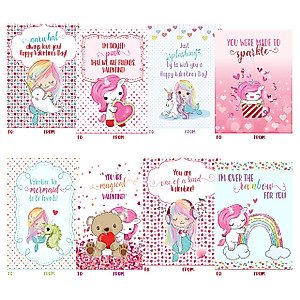 Silly Goose Gifts Magical Unicorn Mermaid Narwhal Themed Valentine Day Classroom Sharing Card Set (24 Included) Exchange Valentine's Kids Rainbow