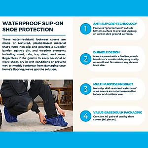 Provizio Supply Waterproof Shoe Covers Disposable Non Slip Extra Large Boot Cover Dark Blue - (40 Pairs)
