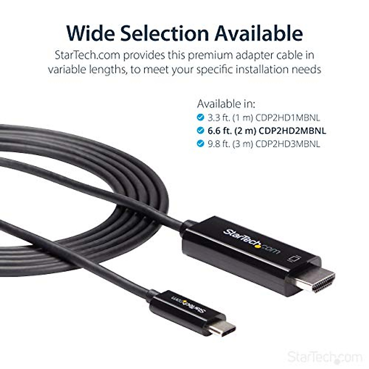 StarTech.com 6ft (2m) USB C to HDMI Cable - 4K 60Hz USB Type C to HDMI 2.0 Video Adapter Cable - Thunderbolt 3 Compatible - Laptop to HDMI Monitor/Display - DP 1.2 Alt Mode HBR2 - Black (CDP2HD2MBNL)