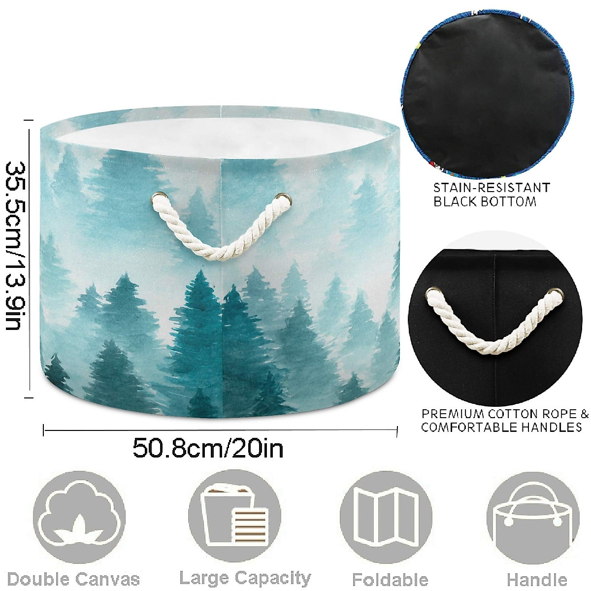 visesunny Storage Basket Blue Forest Nursery Hamper Canvas Fabric Toy Storage Organizer Bin Waterproof Storage Box Laundry Basket for Kid Rooms,Playroom,Shelves,Toy Basket,Gift Basket