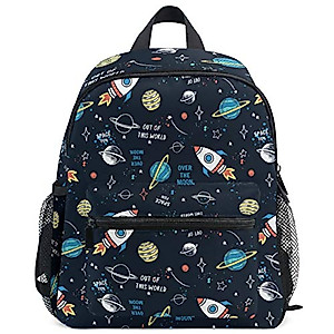 Wamika Space Rocket Universe Galaxy Backpack for Kids Girls Boys Sun Moon Bookbag Daypack with Chest Strap Mini Elementary School Bags Water Resistant Durable for School Student