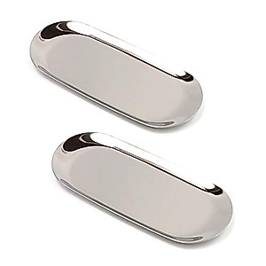 2 Pack 9in Stainless Steel Storage Tray, Premium Metal Organizer Plate to Hold Fruit, Tea, Cosmetics, Jewelry, Oval Stainless Steel Towel Tray for Vanity, Bathroom, Closets (Silver)