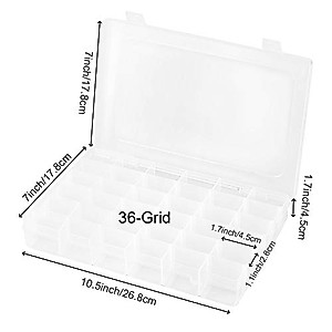 ZOENHOU 6 Pack 36 Grids Plastic Organizer Container,Clear Plastic Organizer Storage Box with Adjustable Dividers for Jewelry Bead Earring Fishing Hook Art Crafts Small Accessories