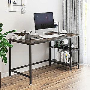 YOLEO Home Office Desk with 2 Storage Shelves on Left or Right 47.2 Inch Industrial Style Computer Desk Compact Home Office Workstation Rustic Brown