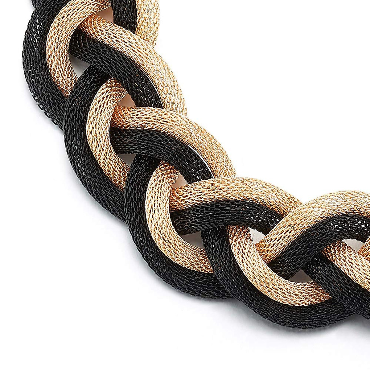 COOLSTEELANDBEYOND Gold Black Statement Necklace, Braided Hollow Cable Large Bib Choker Collar, Dress Prom