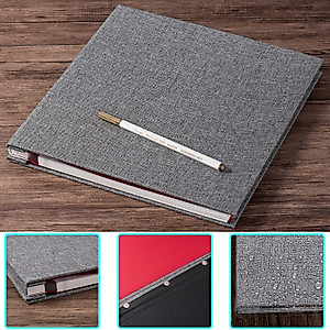 Photo Album Self Adhesive 3x5 4x6 5x7 6x8 8x10 8.5x11 11x10.6 Magnetic Scrapbook Album DIY Length 11x10.6 Inch 40 Pages Linen Cover DIY Photo Album with A Metallic Pen and DIY Accessories(Gray)