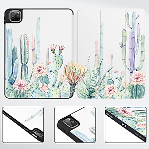 May Chen for iPad Pro M2 12.9 Case 6th/5th/4th/3rd Generation 2022 2021 2020 2018 Trifold Stand + Pencil Holder + Auto Wake/Sleep + Soft TPU Protective Stand Back Cover, Cactus