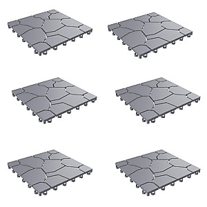 Pure Garden Deck Tiles – Set of 6 Polypropylene Interlocking Patio Tiles – Weather-Resistant Outdoor Flooring for Balcony, Porch, and Garage (Gray)