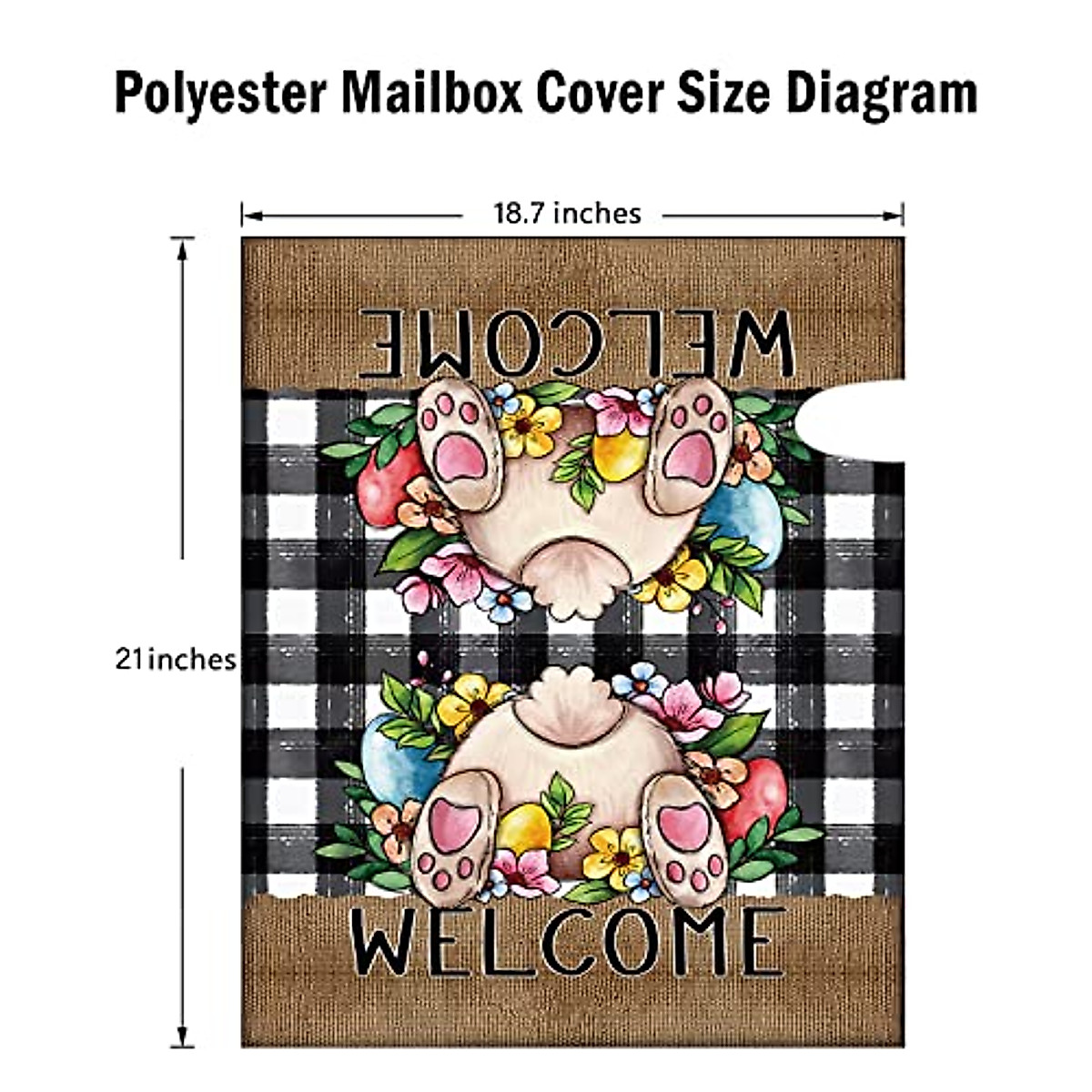 FBCOO Welcome Easter Bunny Rabbit Mailbox Cover Magnetic Standard Size 21" x 19", Eggs Buffalo Plaid Check Decorative Post Letter Box Wrap Decor Funny Farmhouse Garden Yard Outdoor Decoration