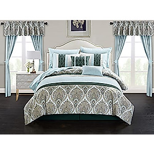 Chic Home Vivaldi 20 Piece Comforter Set Medallion Quilted Embroidered Design Complete Bag Bedding, King, Green