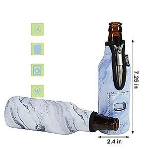 Cosmos 4 Pcs Beer Bottle Sleeves Neoprene Insulator Sleeves Bottle Jackets Sleeves Beverage Bottle Cooler with Built in Bottle Opener (Marble Pattern (4 Pcs))