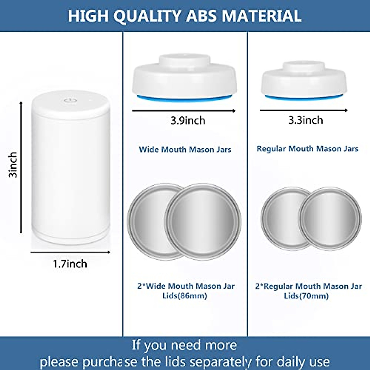 WANCHIY 1 Set Accessory for Mason Jars, Jar Sealer for Food Storage, Fit with Mason Jars and Reusable Vacuum Sealer Bags and Canning Jars, Compatible with FoodSaver Vacuum Sealer, Portable Can Sealer(Jar Sealer)