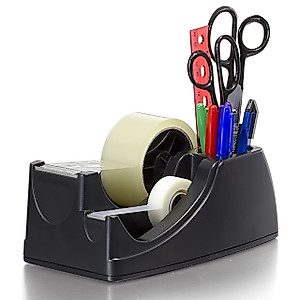 Officemate Recycled 2-in-1 Heavy Duty Tape Dispenser, 1" and 3" Cores, Black (96690)