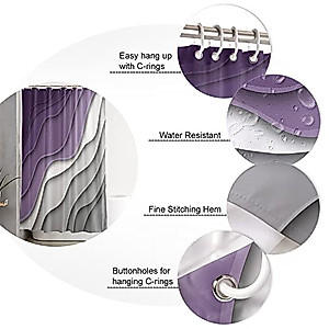 Comforance Purple Gray Modern Geometric Shower Curtain Set with Rugs and Hooks for Bathroom, 4PC Waterproof Fabric Bath Shower Curtain and Non-Slip Bathroom Mats, Abstract Gradient Art