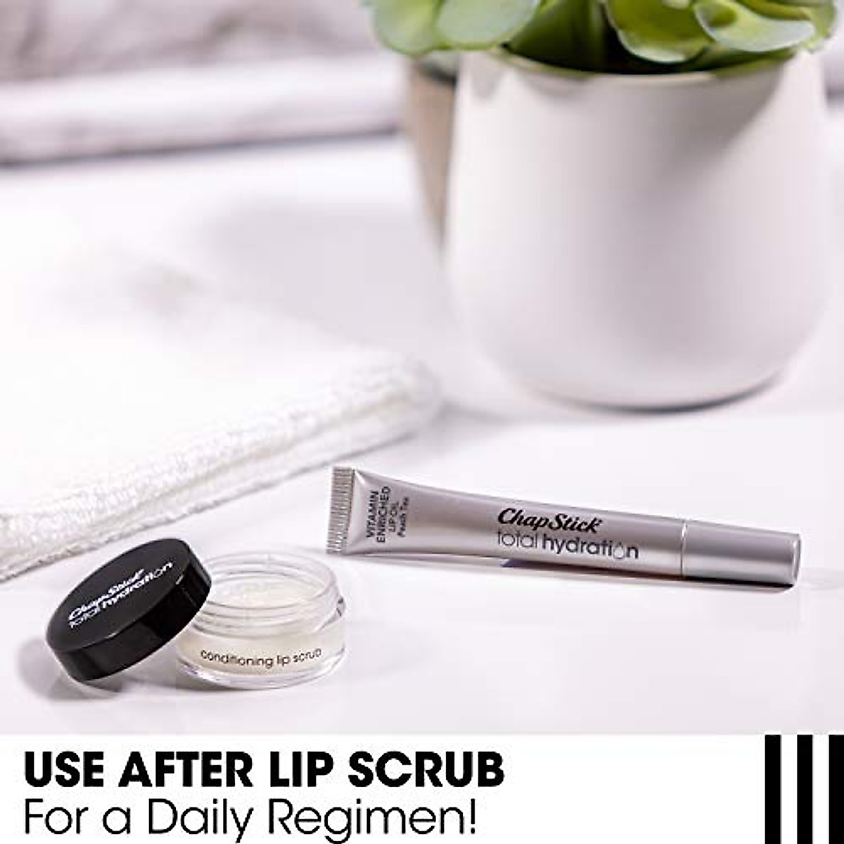 Chapstick Total Hydration Vitamin Enriched Lip Oil, Non Tinted, Vitamin c, vitamin E, Contains Omega 3 6 9, Peach Tea Flavor, 0.23 Fl Oz (Pack of 1)