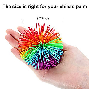 5 Pieces Monkey Stringy Balls Sensory Fidget Stringy Balls Soft Rainbow Pom Bouncy Stress Balls with Storage Bag, Multicolor (2.75 Inch 5 Pieces)