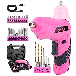 DOWELL Power Electric Cordless Screwdriver Set Rechargeable 3.6V Power Screwdriver Kit Tools for Women with 27pcs Accessories Pink