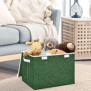 CaTaKu Emerald Green Glitter Storage Bins with Lids and Handles, Fabric Large Storage Container Cube Basket with Lid Decorative Storage Boxes for Organizing Clothes