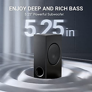 2.1CH Sound Bar for TV with Subwoofer, 190W, 125dB, 6 EQ Modes, Audvoi 3D Surround Sound System for Home Theater Audio, HDMI/Optical/Aux/USB/RCA, Movie, Game, Bass Mode, Remote Control, Wall Mountable