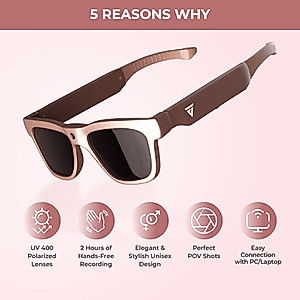 GoVision Royale Ultra High Definition Video Camera Sunglasses |8MP Camcorder | Wide Angle View, Unisex Design, Stylish and Lightweight Frame Rose Gold