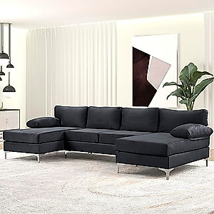 Casa Andrea Milano Modern Large Velvet Fabric U-Shape Sectional Sofa, Double Extra Wide Chaise Lounge Couch