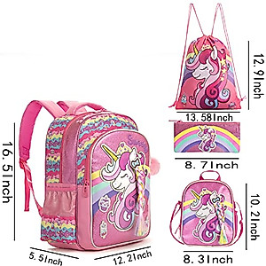 ZBAOGTW Unicorn School Backpacks for Girls Backpack for Teens Girls with Lunch Box and Pencil Bag Kids Girls Backpack for School,Travel,Work,Picnic