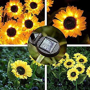 Solar Sunflower Lights Garden Decor -Solar Sunflower Outdoor Decorative Lights Solar Flowers Lights Solar Sunflowers Outdoor Waterproof Decor for Court Yard, Front , Patio, Balcony (2 Pack)