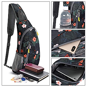G4Free Sling Bags Men and Women Shoulder Backpack Small Cross Body Chest Sling Backpack(Black Base Floral)