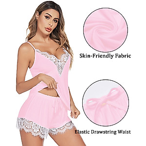 Avidlove Pajama Set for Women Sexy Cami Pajamas Set Lace Sleepwear Soft Nightwear Shorts Set Summer Pj Sets with Shorts (Pink,XL)
